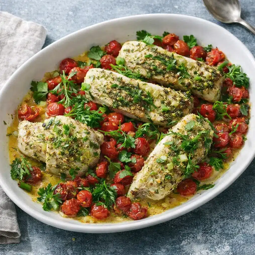 Easy Roasted Fish With Spice Butter and Tomatoes (Easy Oven Recipe)
